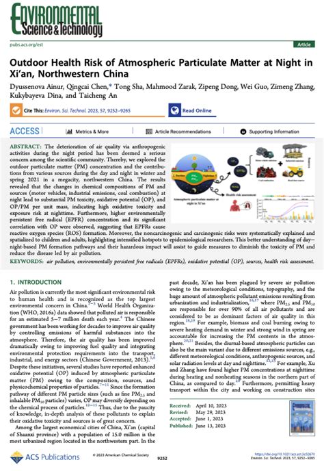 Pdf Outdoor Health Risk Of Atmospheric Particulate Matter At Night In
