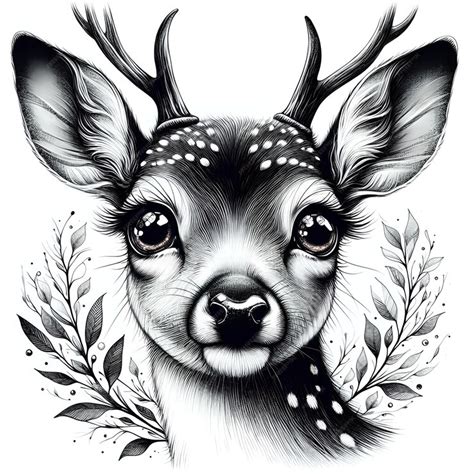 A Black And White Drawing Of A Deer With Black Spots And White Spots