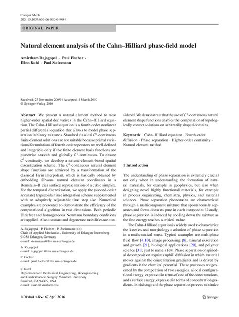 Pdf Natural Element Analysis Of The Cahnhilliard Phase Field Model