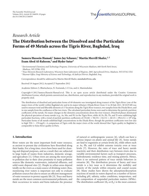 Pdf The Distribution Between The Dissolved And The Particulate Forms