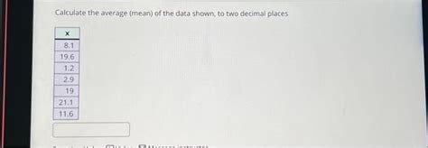 Solved Calculate The Average Mean Of The Data Shown To Chegg Com
