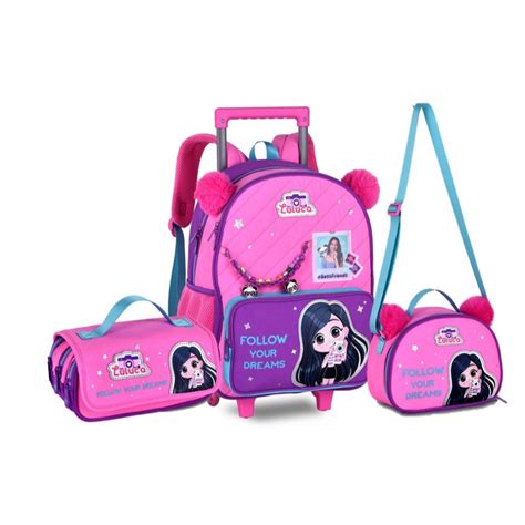 Kit Mochila Rodinha Luluca Pandinha Lancheira Estojo 2026 Rosa Chiclete