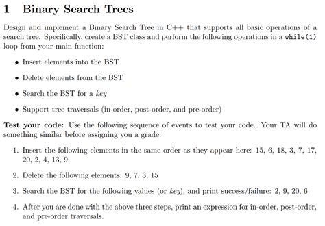 Solved 1 Binary Search Trees Design And Implement A Binary