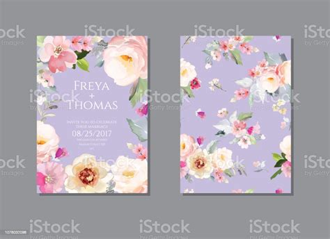 인사말 카드 및 꽃의 부케와 함께 배경입니다 수채화 스타일에서 벡터 일러스트 레이 션의 집합입니다 0명에 대한 스톡 벡터 아트 및 기타 이미지 Istock