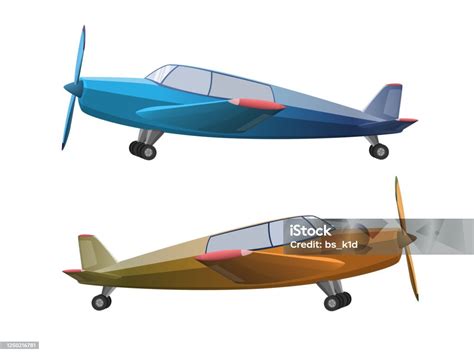 흰색 배경에 고립 된 만화 스타일의 비행기 세트 농업 프로펠러 평면 벡터 일러스트레이션 Airshow에 대한 스톡 벡터 아트 및 기타 이미지 Airshow 개인 비행기