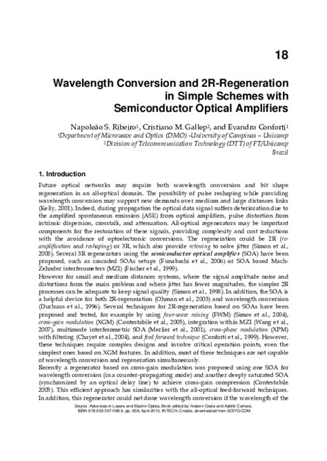 Pdf Wavelength Conversion And 2r Regeneration In Simple Schemes With Semiconductor Optical