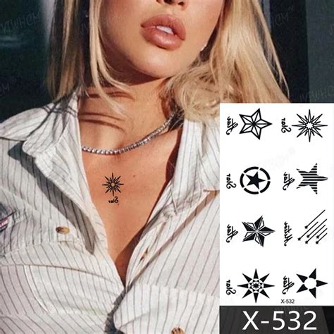 Black Waterproof Pentagram Temporary Tattoo Stickers For Womens Front Chest From Soapsane
