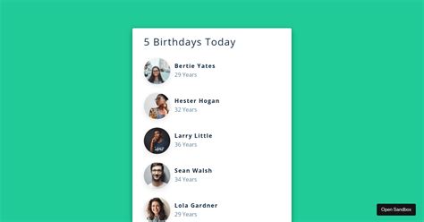 Birthday Reminder Card In React Js Codesandbox