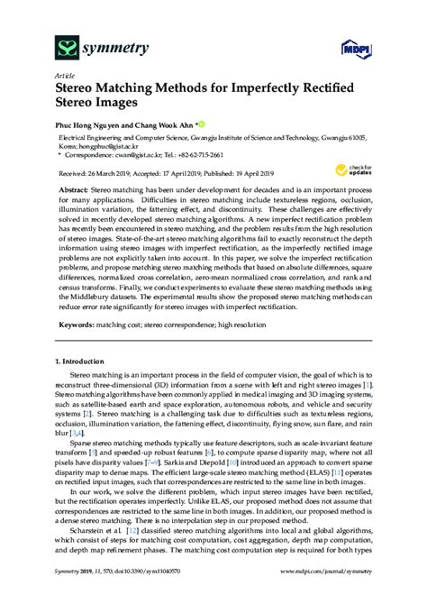 pdf stereo matching methods for imperfectly rectified stereo images