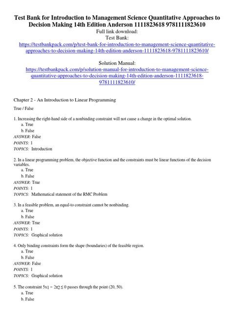 Introduction To Management Science Quantitative Approaches To Decision