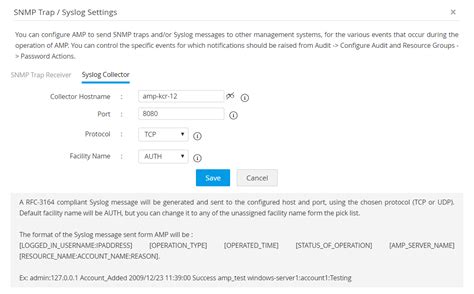 snmp traps and syslog settings