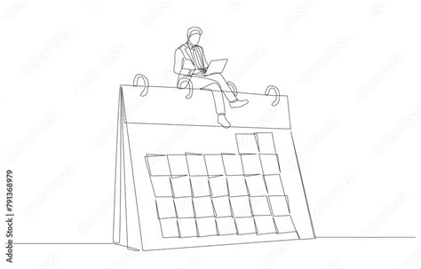 Continuous One Line Drawing Of Businessman Sitting On Top Of Desk