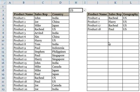 Creating A Drop Down Filters To Extract Data Based On Selection Rexcel