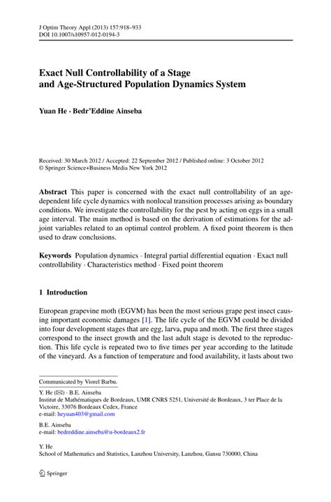 Pdf Exact Null Controllability Of A Stage And Age Structured