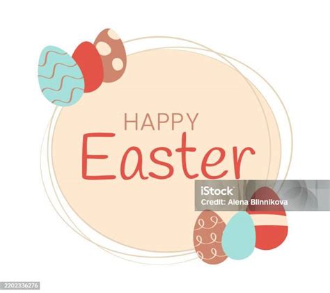 달걀 둥근 개요 프레임에서 행복한 부활절 재미 페인트 칠한 패턴의 낙서 휴일 요소 카드 텍스트 부활제에 대한 스톡 벡터 아트 및 기타 이미지 Istock