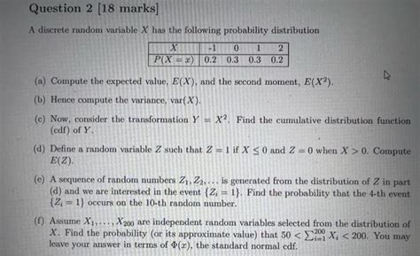 Solved Question 2 18 Marks A Discrete Random Variable X