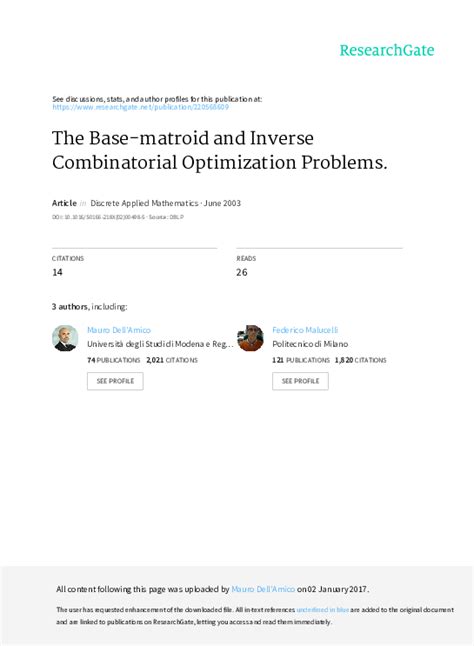 Pdf The Base Matroid And Inverse Combinatorial Optimization Problems