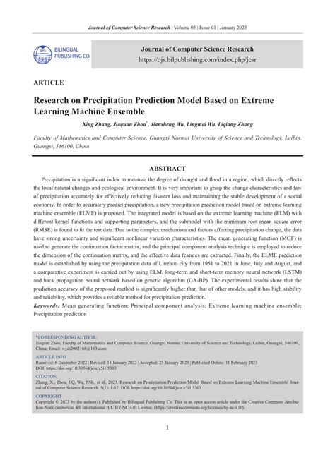 Pdf Research On Precipitation Prediction Model Based On Extreme Learning Machine Ensemble