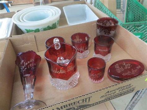 Antique Ruby Red Souvenir Glassware Lambrecht Auction Inc