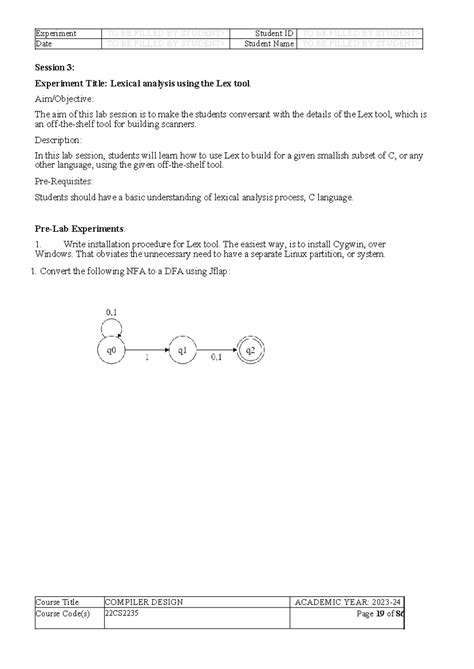 Cd Exp 3 It Is Practical Of Compiler Design It Help To Write Lab Workbook Date To Be Filled