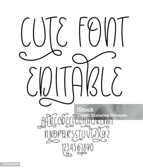 귀여운 손글씨 글꼴 편집 가능한 획입니다 벡터 Monoline 문자 숫자 장식 와 장식 와 Hd 포스터 카드 및 인쇄물을 위한 장식용 알파벳 유형 서예에 대한 스톡 벡터