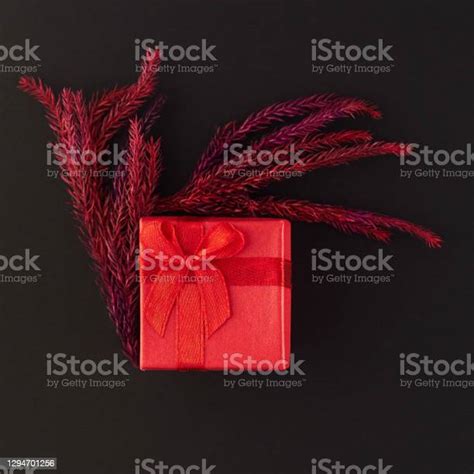 검은 색 배경에 빨간 꽃과 선물 상자 발렌타인 데이의 개념 휴일을위한 축제 질감 플랫 레이어의 구성 0명에 대한 스톡 사진 및 기타 이미지 Istock