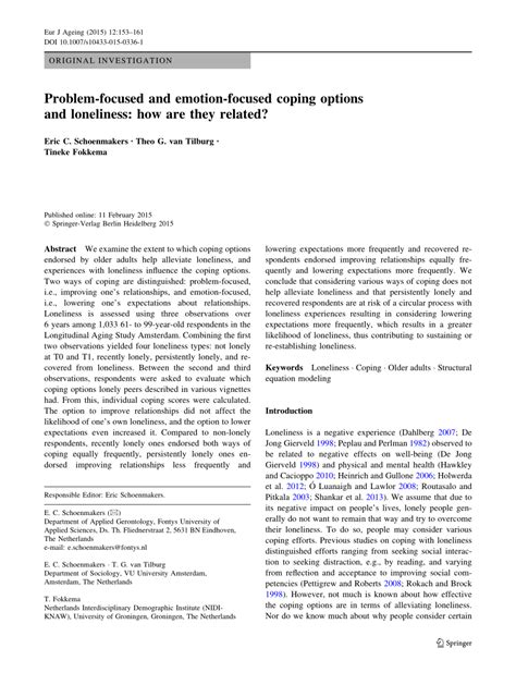 PDF Problem Focused And Emotion Focused Coping Options And Loneliness How Are They Related