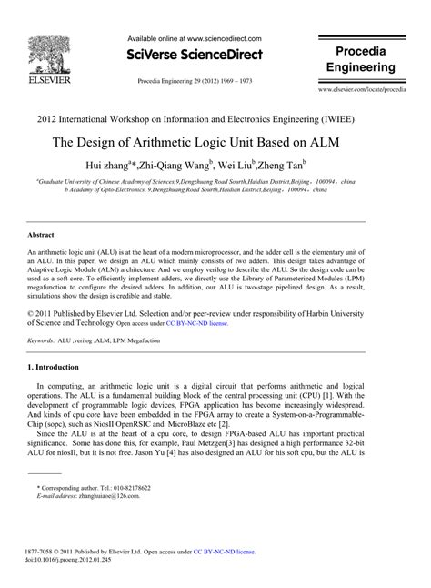 PDF The Design Of Arithmetic Logic Unit Based On ALM