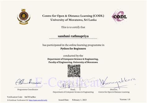 Sanduni Rathnapriya On Linkedin Pythoncourse Programming Universityofmoratuwa Lifelonglearning