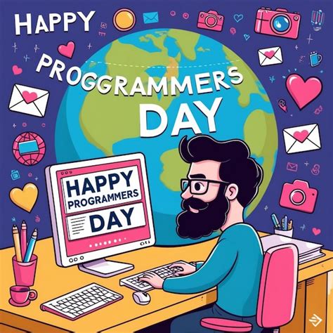 World Programmers Day Man At Desk With Computer Displaying The Globe Premium Ai Generated Image