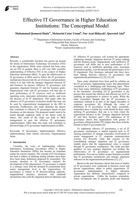 Pdf Effective It Governance In Higher Education Institutions The Conceptual Model