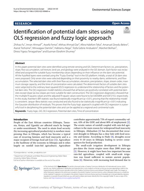Pdf Identification Of Potential Dam Sites Using Ols Regression And Fuzzy Logic Approach