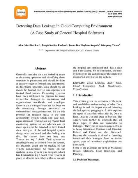 Pdf Detecting Data Leakage In Cloud Computing Environment A Case