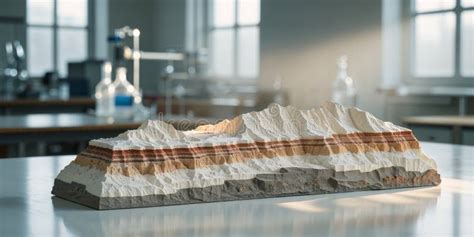 Model Of Geological Strata Demonstrating Sedimentary Rock Layers Displayed In A Laboratory