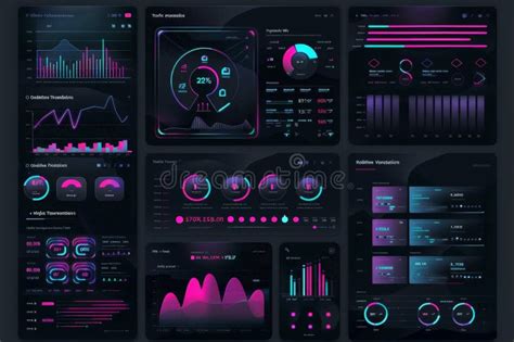 Dark Neumorphic User Interface Elements With Neon Buttons And Bars Black Neumorphism Style