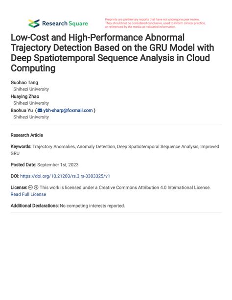 Pdf Low Cost And High Performance Abnormal Trajectory Detection Based On The Gru Model With