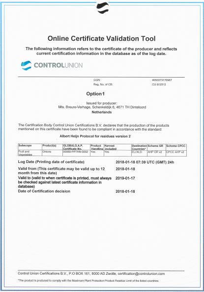 Online Certificate Validation Tool Ah2018 • Hoeve Karolina