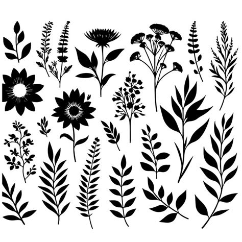 Premium Vector A Collection Of Black And White Flowers And Plants