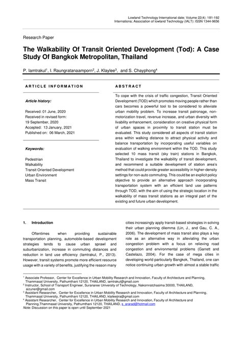 Pdf The Walkability Of Transit Oriented Development Tod A Case