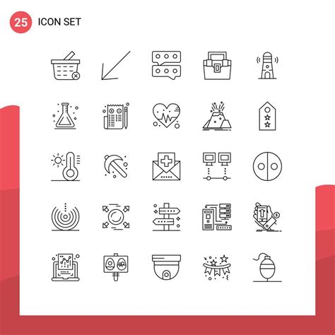 Set Of 25 Modern Ui Icons Symbols Signs For Tower Building Message Beach Material Editable