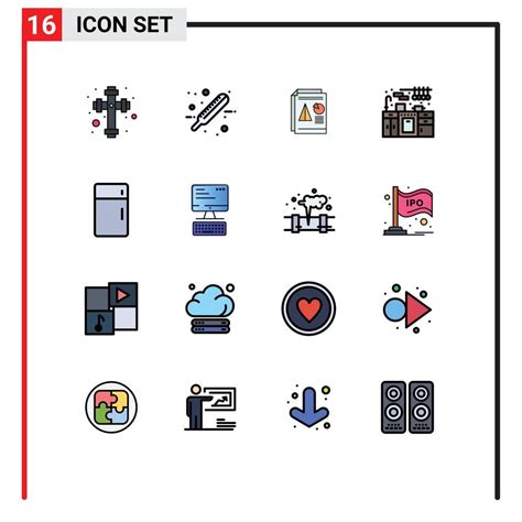 16 User Interface Flat Color Filled Line Pack Of Modern Signs And Symbols Of Furniture