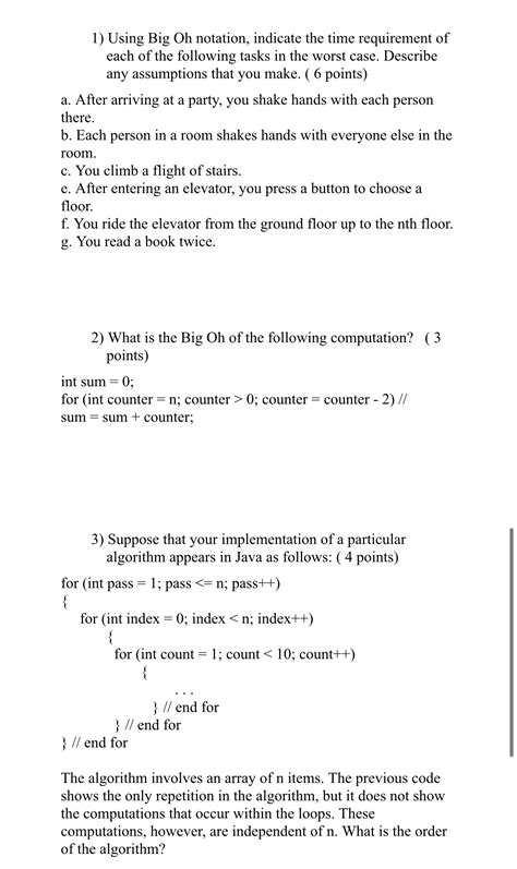 solved using big oh notation indicate the time requirement