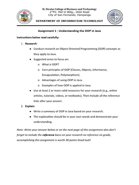 Assignment 1 Understanding The Oop In Java Richard C Cayabyab Pdf Object Oriented