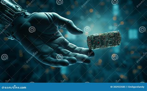 Tech Safety Gloved Hand With Ai Microcircuits Stock Illustration