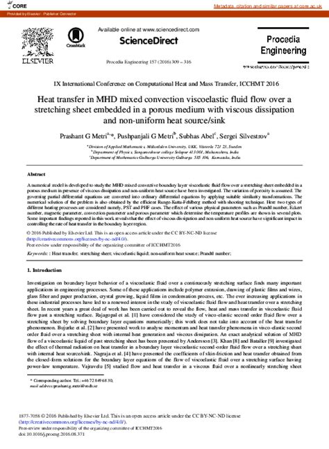 Pdf Heat Transfer In Mhd Mixed Convection Viscoelastic Fluid Flow Over A Stretching Sheet