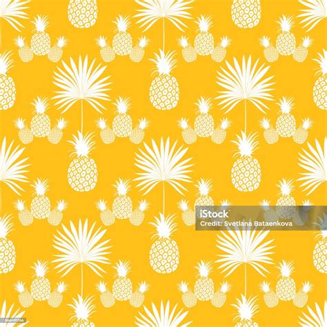 파인애플 라인 아트 배경입니다 귀여운 파인애플 완벽 한 패턴입니다 인쇄 전 열 대 여름입니다 가리기에 대한 스톡 벡터 아트 및 기타 이미지 Istock