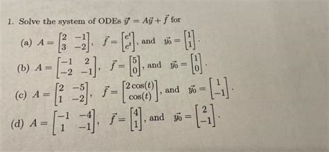 Solved 1 Solve The System Of ODEs T Ay F For 2 A And Chegg Com