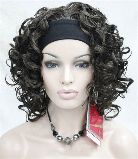 Women Short Curly Ladies 34 Half Wig Headband Cosplay Wigs Brown