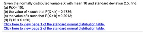 Solved Given The Normally Distributed Variable X With Mean