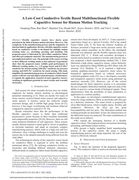 PDF A Low Cost Conductive Textile Based Multifunctional Flexible Capacitive Sensor For Human